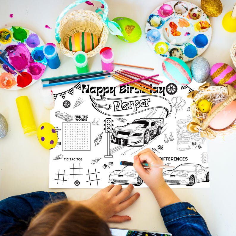 Editable Race Car Birthday Coloring Placemat (digital Download) H13 - Etsy