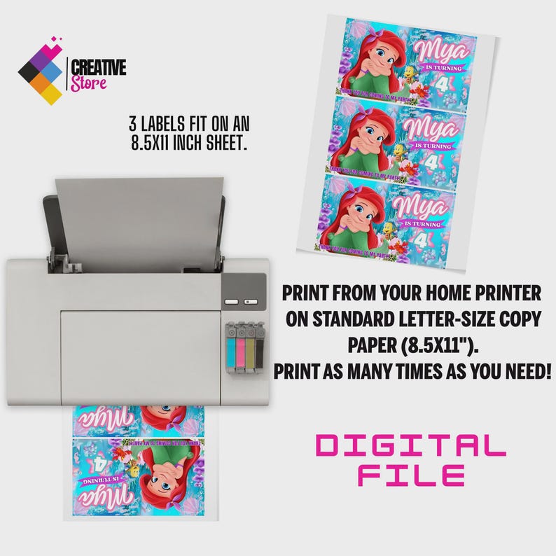 Little Mermaid Gable Box Label, Personalized Party Favor (digital File ...
