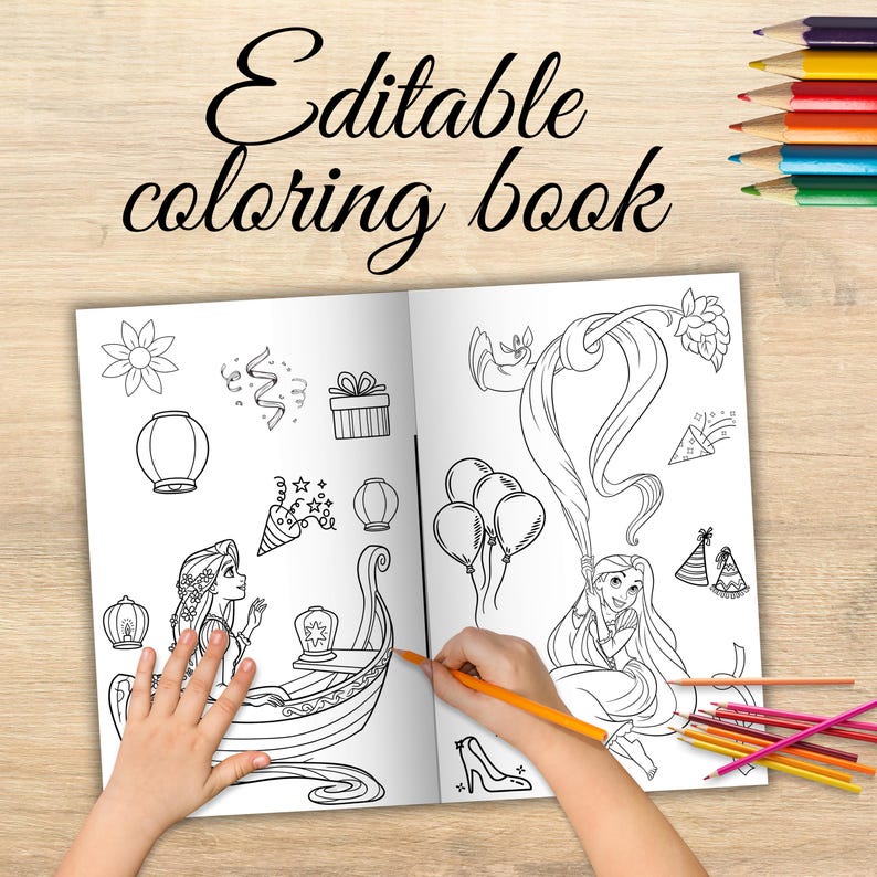 Editable Rapunzel Coloring Book, Party Favors (digital Printable) R36 ...