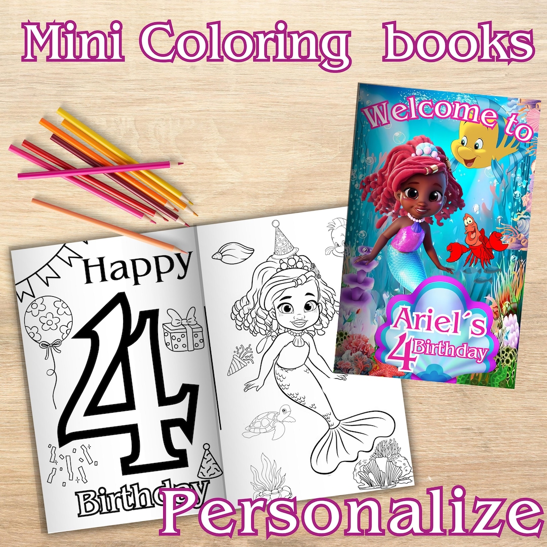 Editable Ariel Birthday Coloring Book, Little Mermaid Party Favors ...