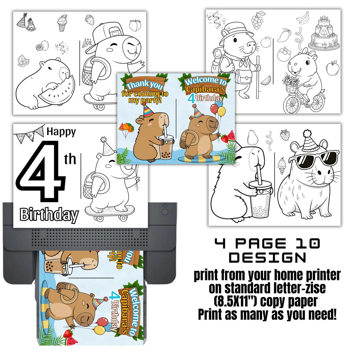 Editable Capybara Birthday Coloring Book, Party Favors (digital ...