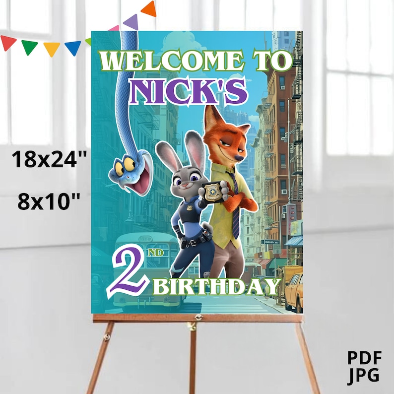 Zootopia2 Birthday Welcome Sign, Zootopia Editable Party Poster ...