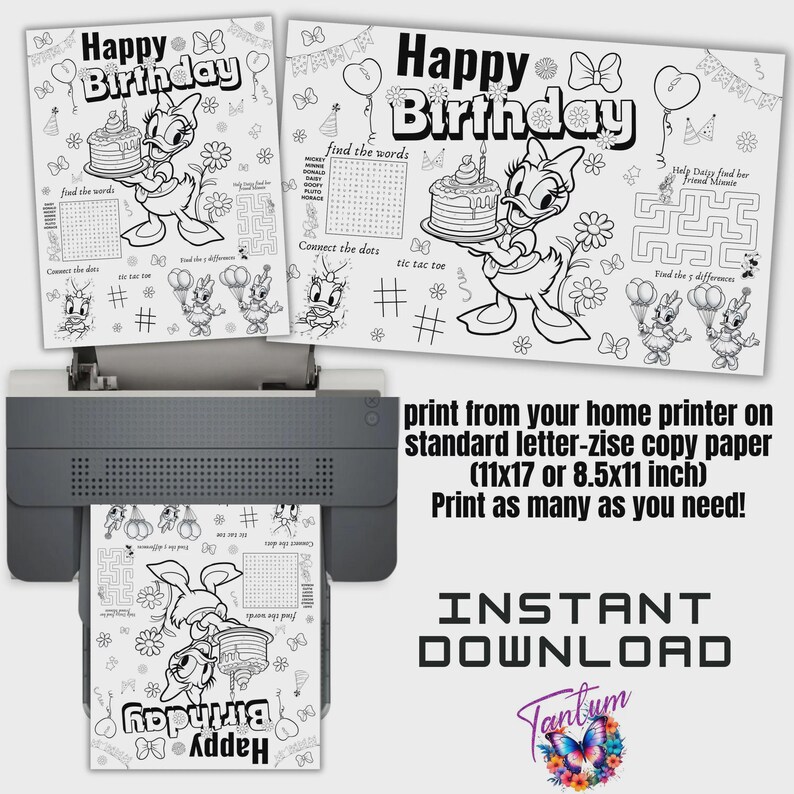 Daisy Duck Birthday Coloring Placemat, Party Activity (instant Download ...