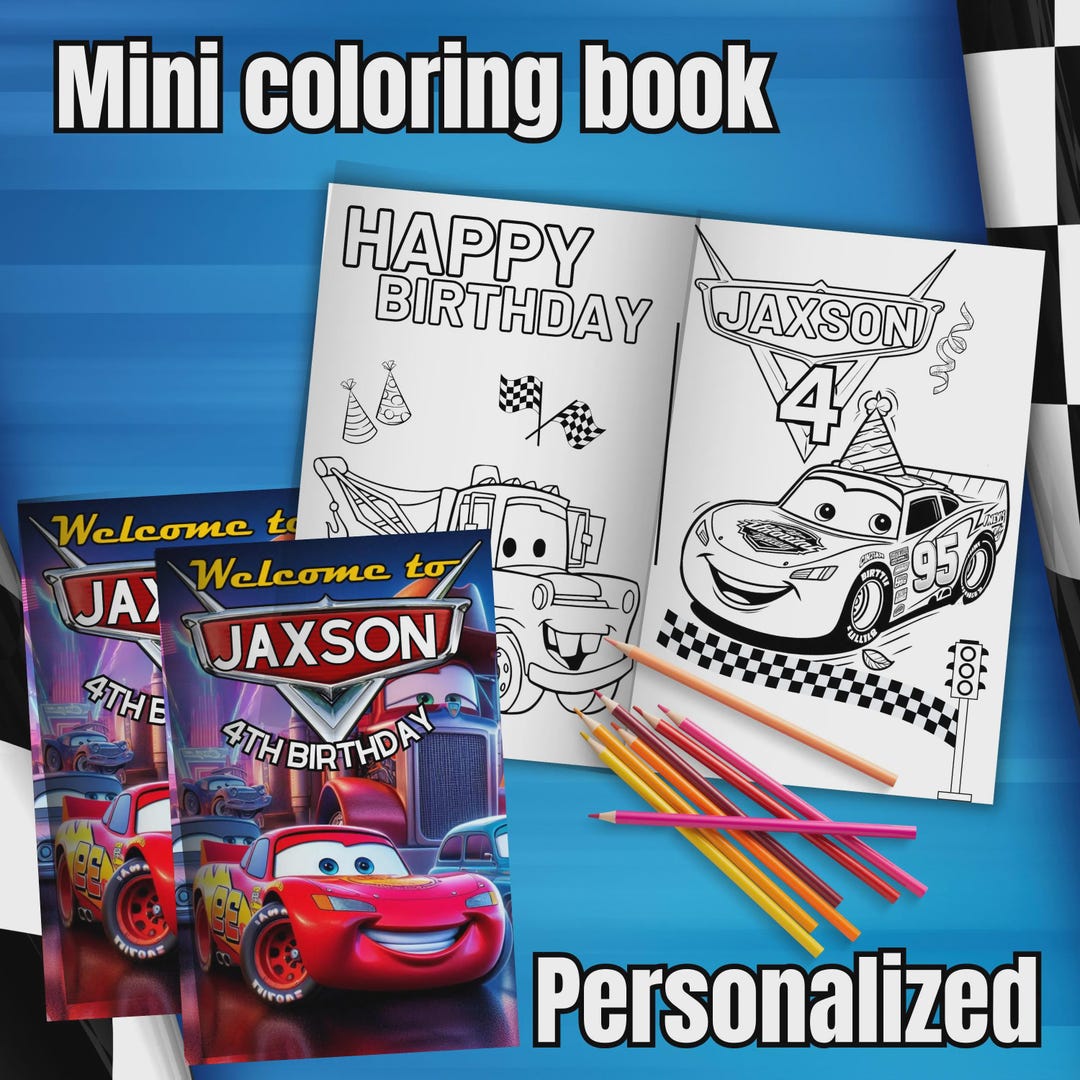Editable Cars Birthday Coloring Book, Party Favor (digital Printable ...