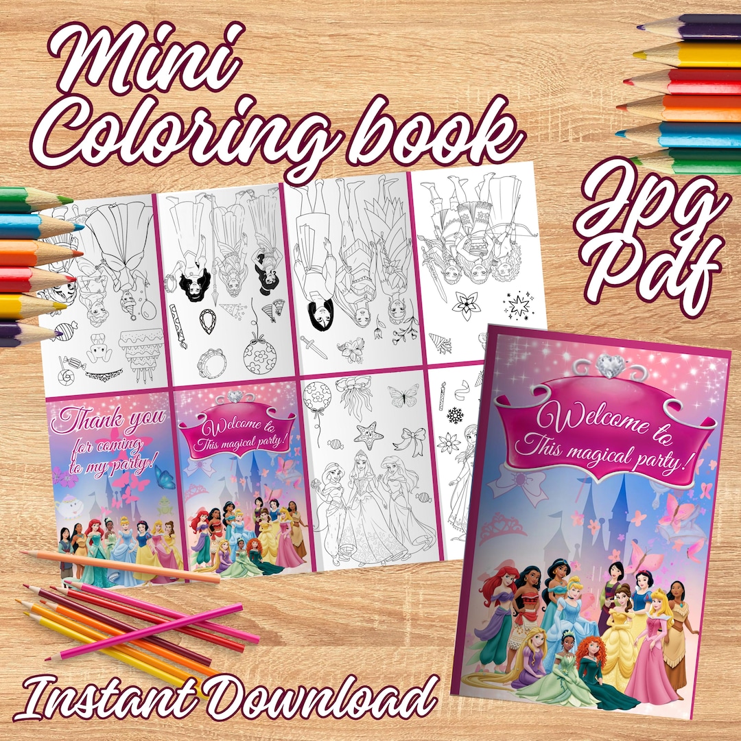 Disney Princess Mini Coloring Book, Birthday Party (instant Download ...