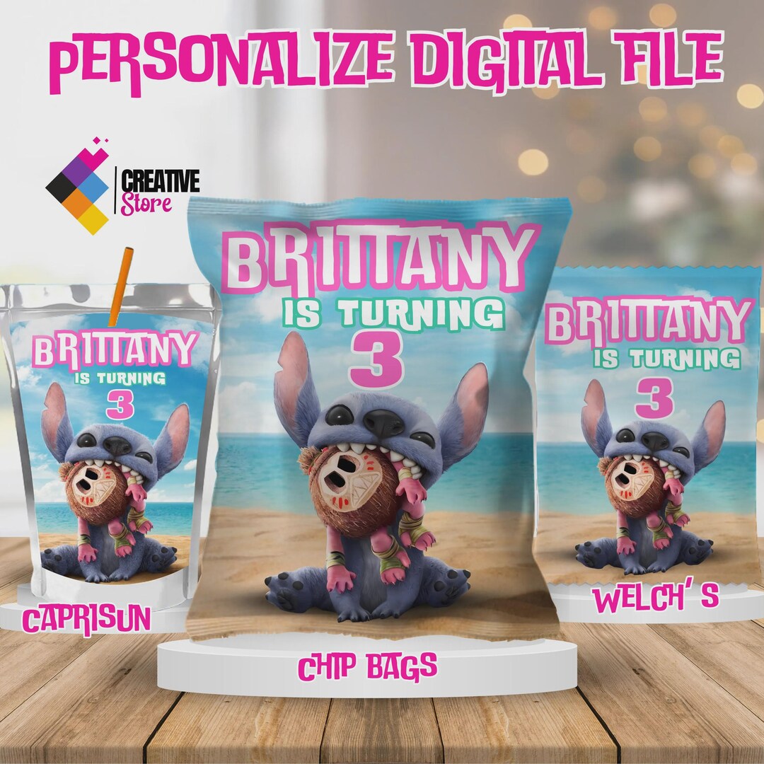 Editable Stitch Party Pack, Chip Bag, Capri Sun Label (digital File) - Etsy