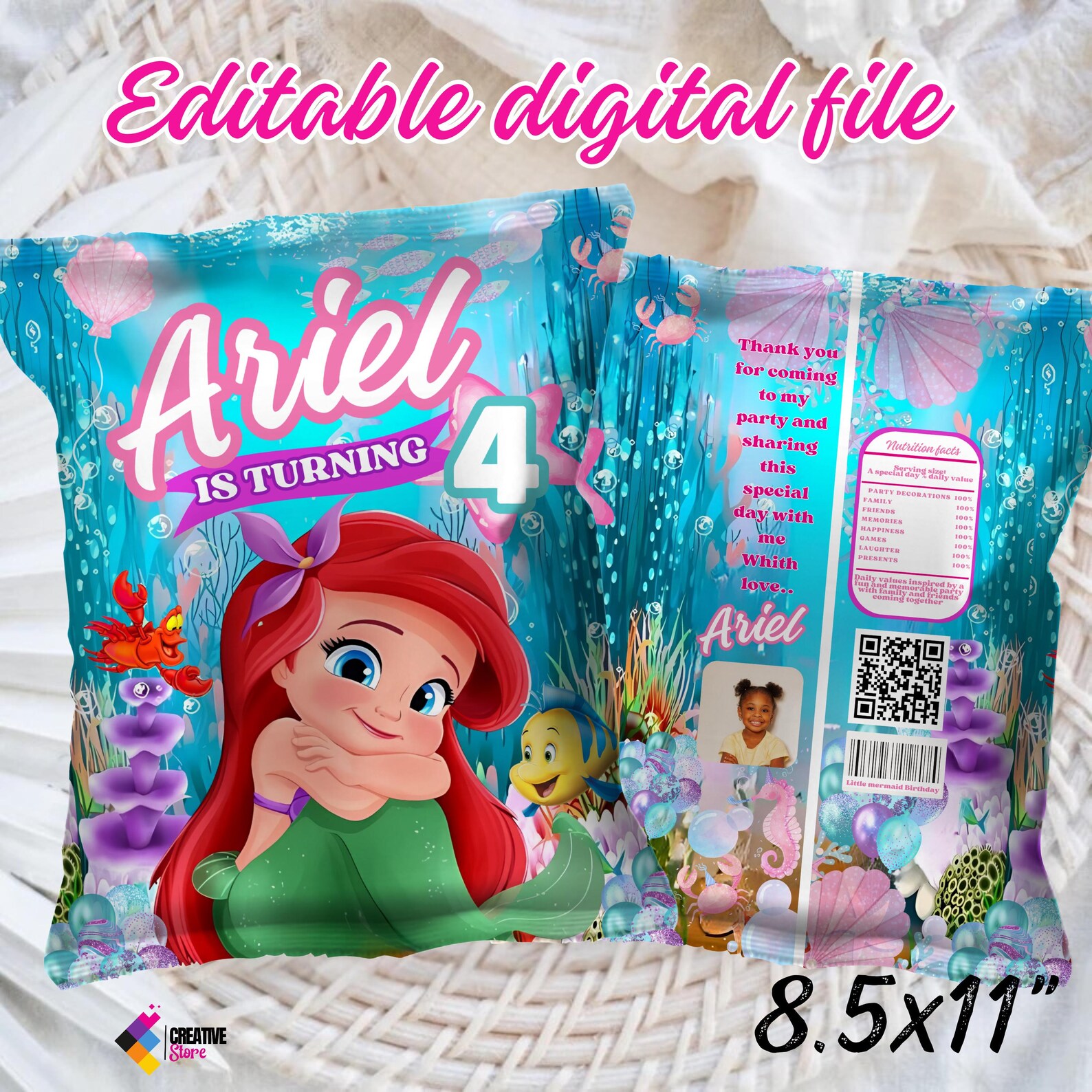 Editable Little Mermaid Party Pack, Ariel Chip Bag, Bottle Label ...