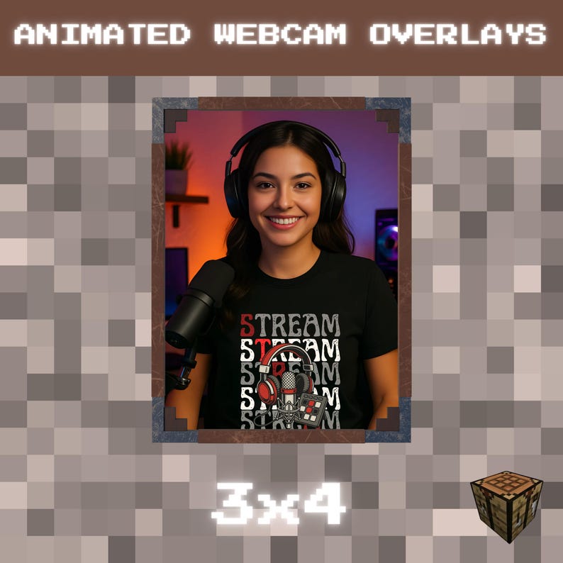 Animated Webcam Overlay Pack | Minecraft-inspired | 5 GIF PNG Frames | Crafting Table Style ...