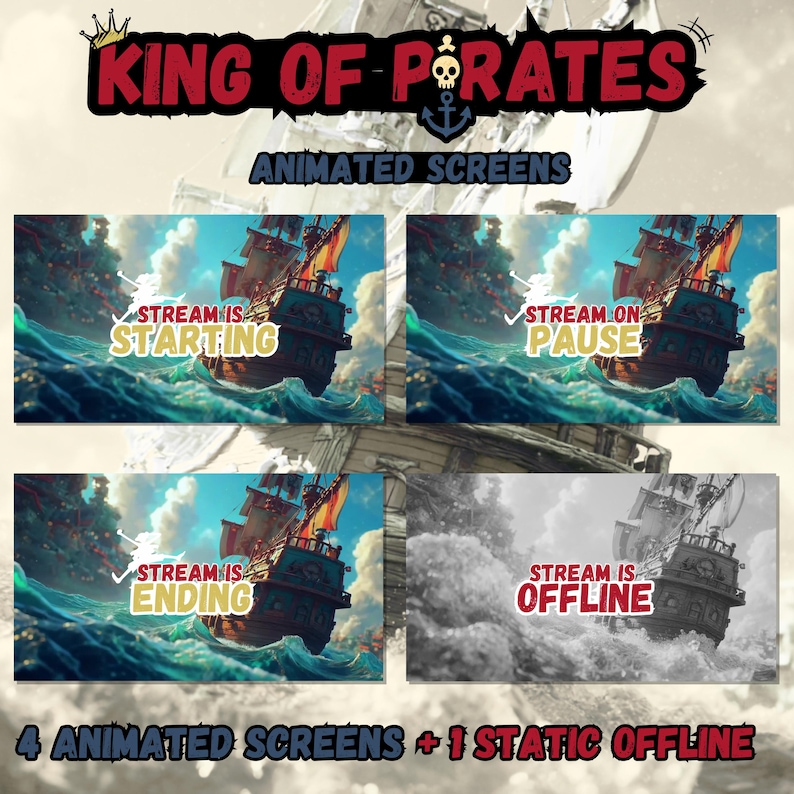 King of Pirates Animated Stream Screens Pack | Pirate Theme Overlay for ...