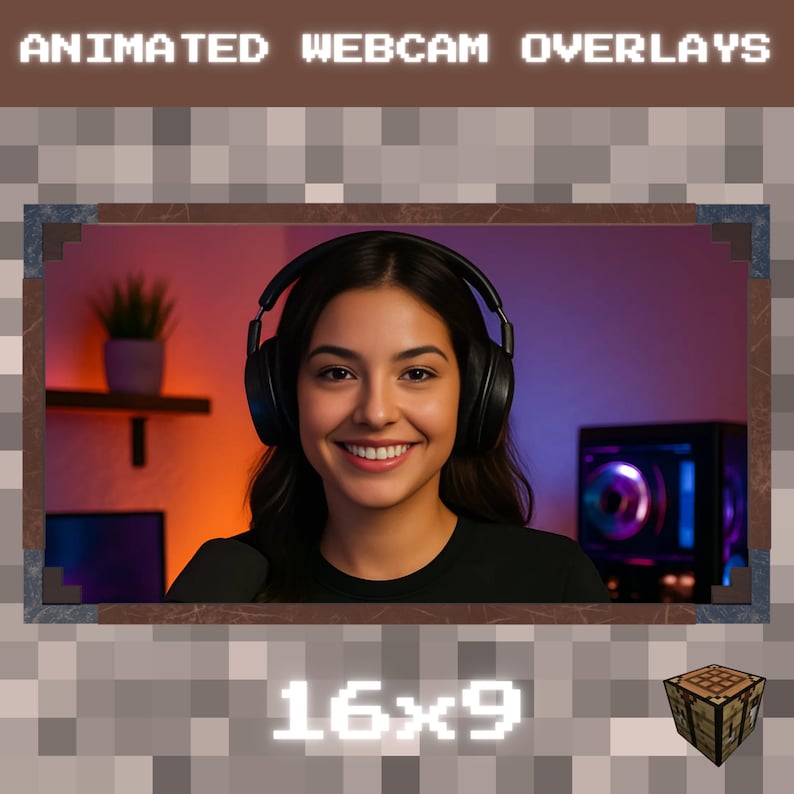 Animated Webcam Overlay Pack | Minecraft-inspired | 5 GIF PNG Frames ...