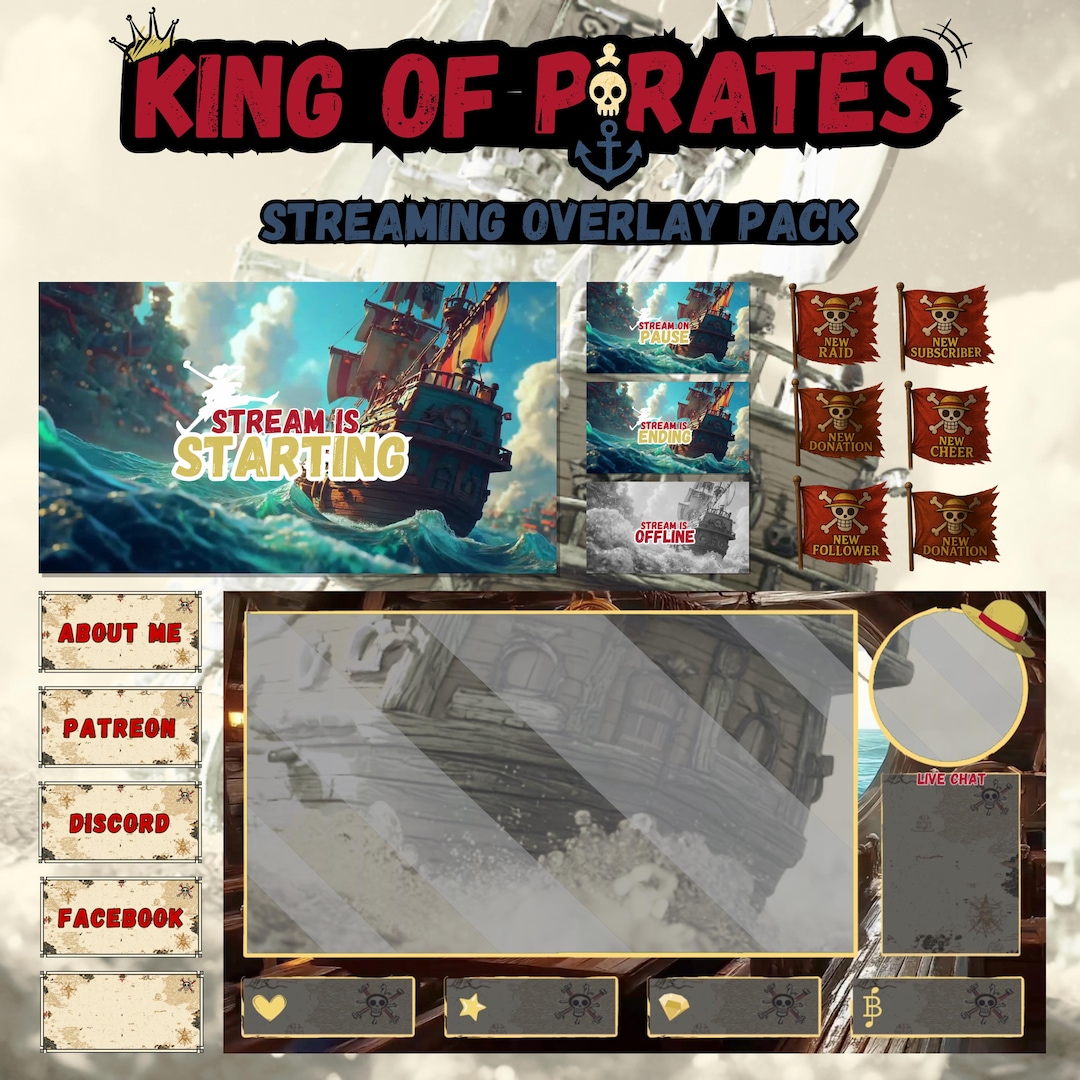 King of Pirates Streaming Overlay Pack | Twitch, Youtube, Kick, Stream ...