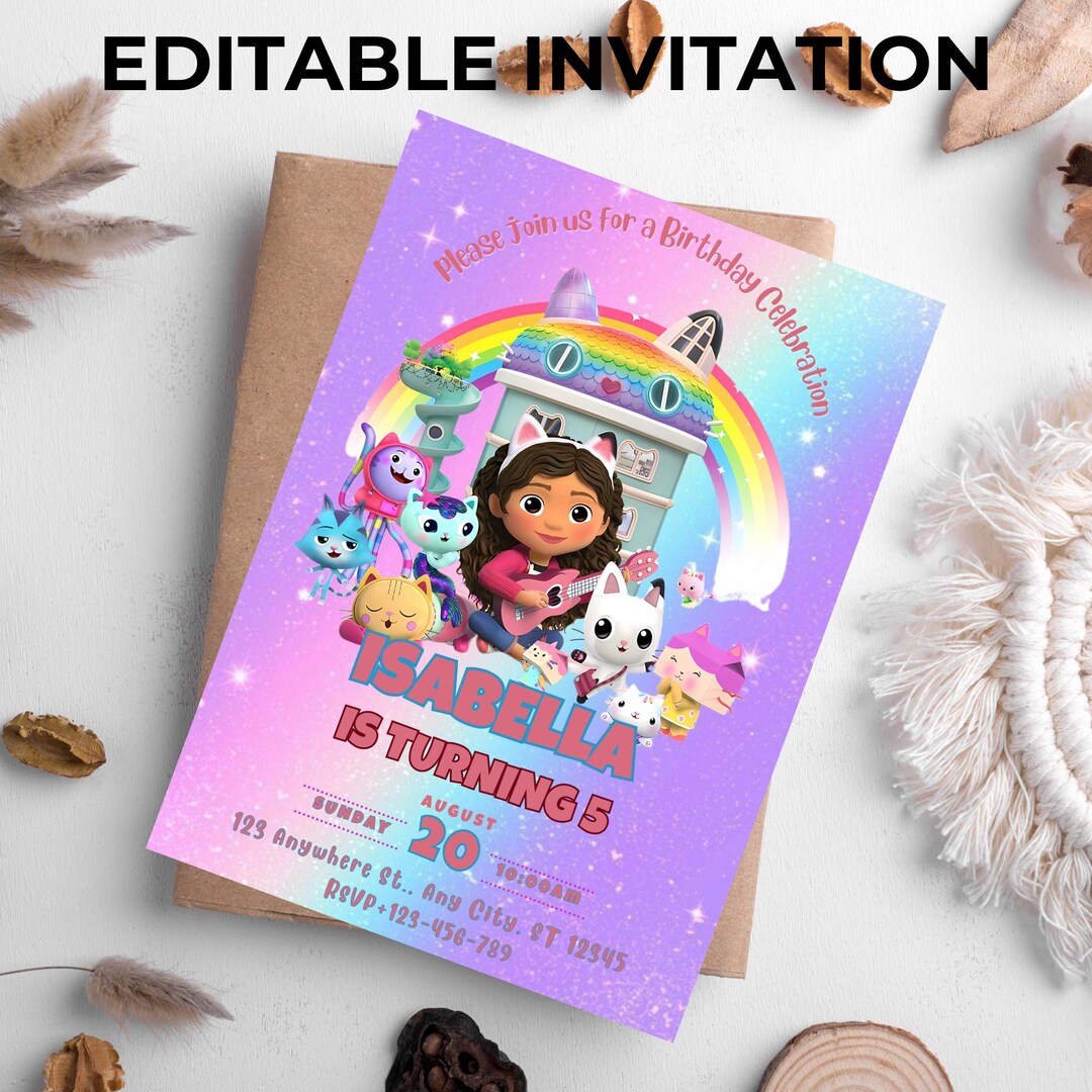Gabbys Dollhouse Birthday Invitation | Editable Gabby's Kids Birthday ...