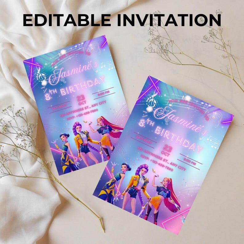 K Pop Demon Hunter Birthday Invitation | Editable Canva Template | K ...