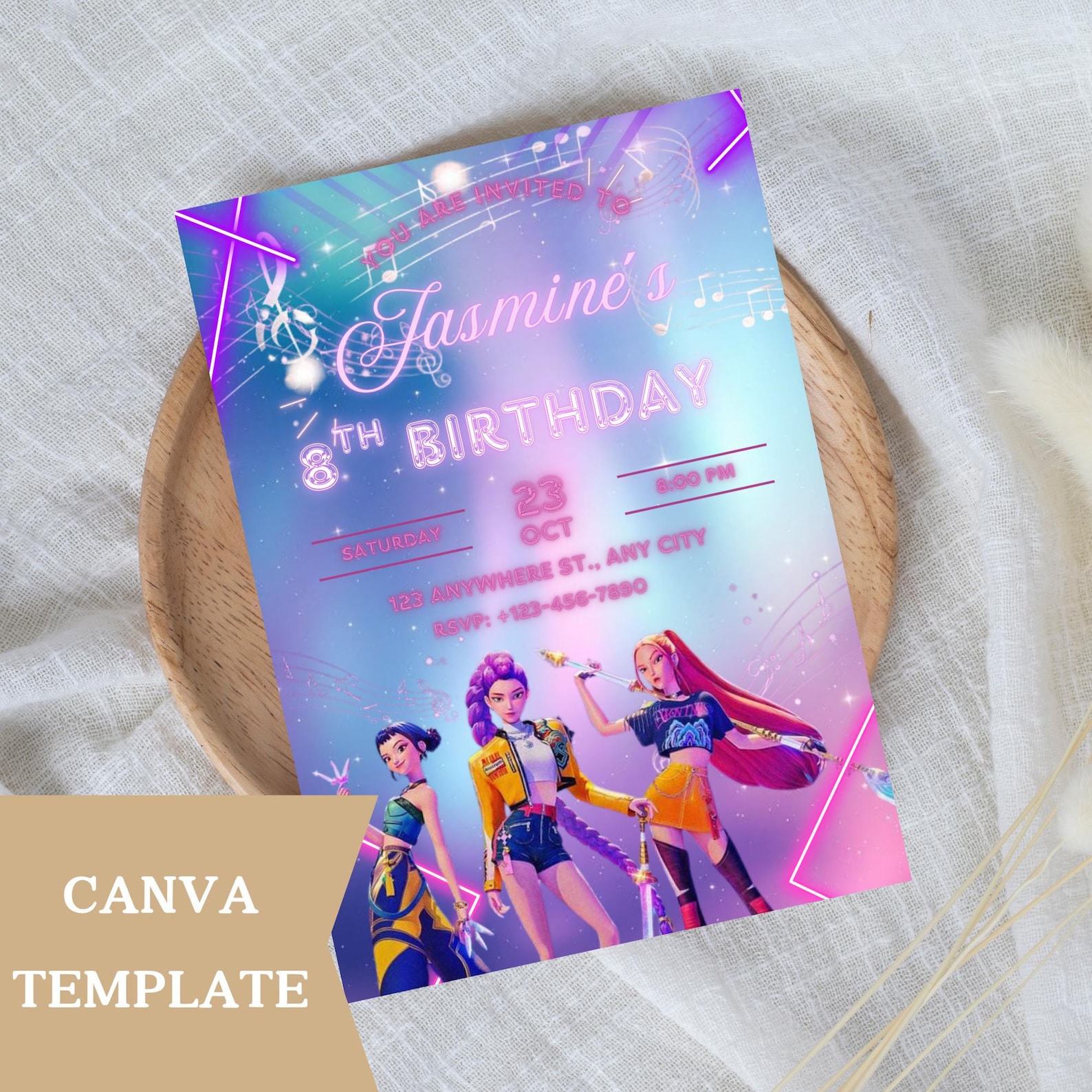 K Pop Demon Hunter Birthday Invitation | Editable Canva Template | K ...