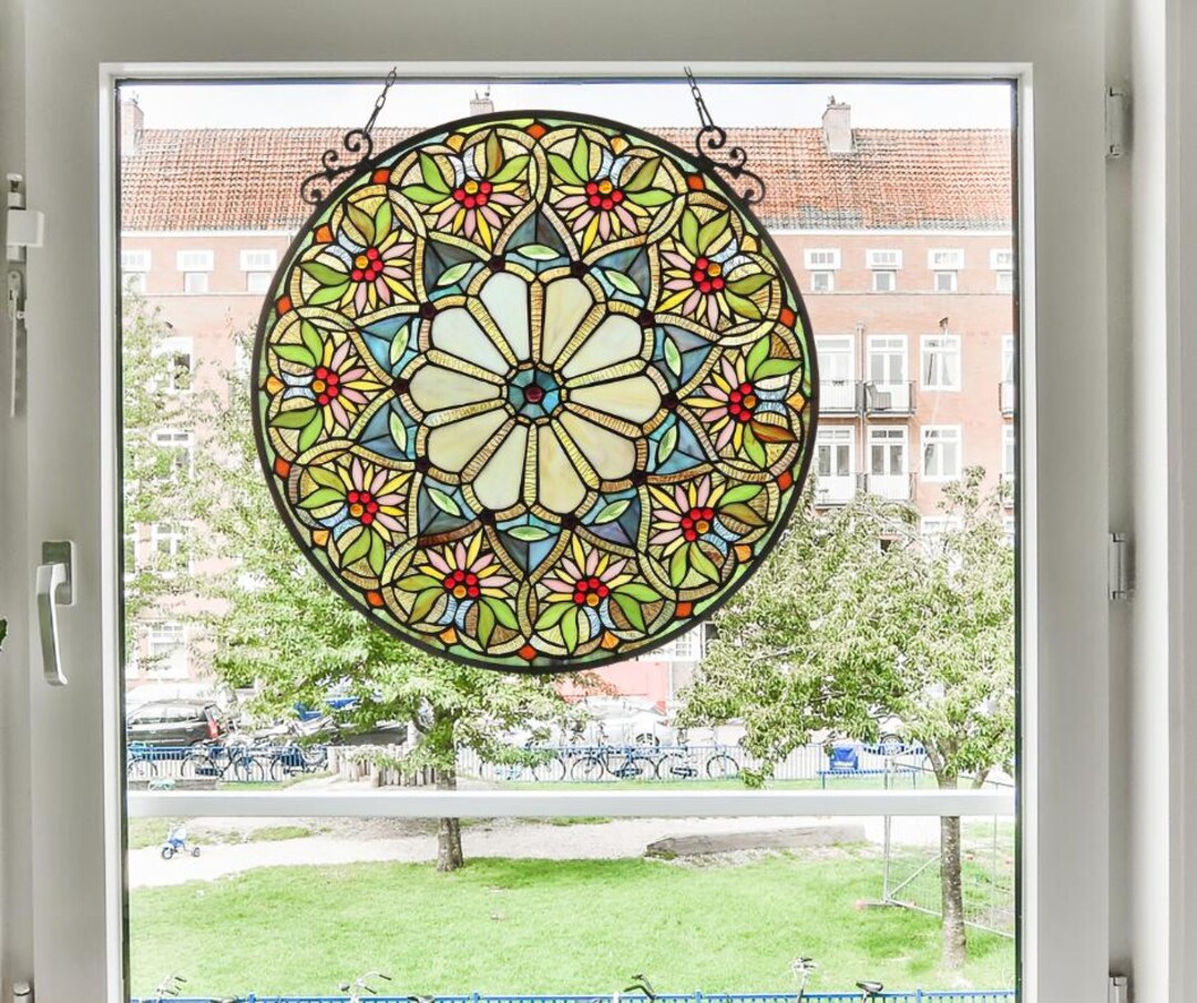 Handcrafted SUNNY Stained Glass Window Panel Suncatcher–floral Art in ...