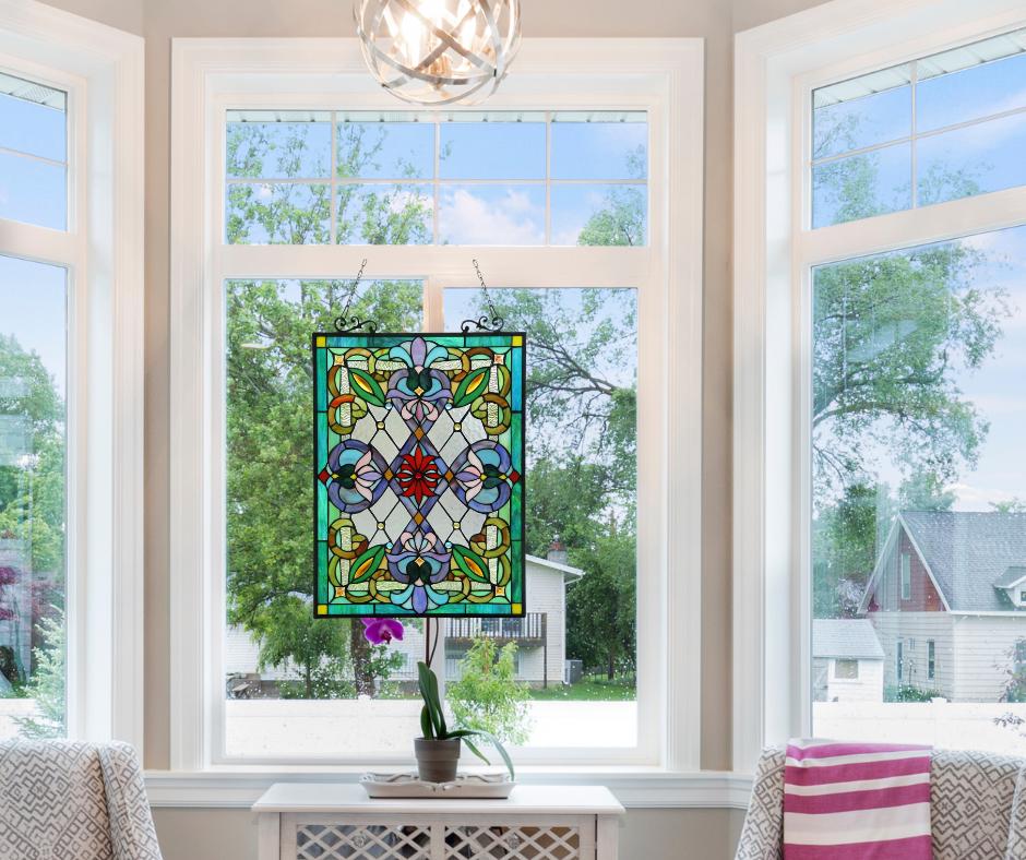 Handcrafted IZZY Victorian Tiffany Style Stained Glass Window Panel 25. ...