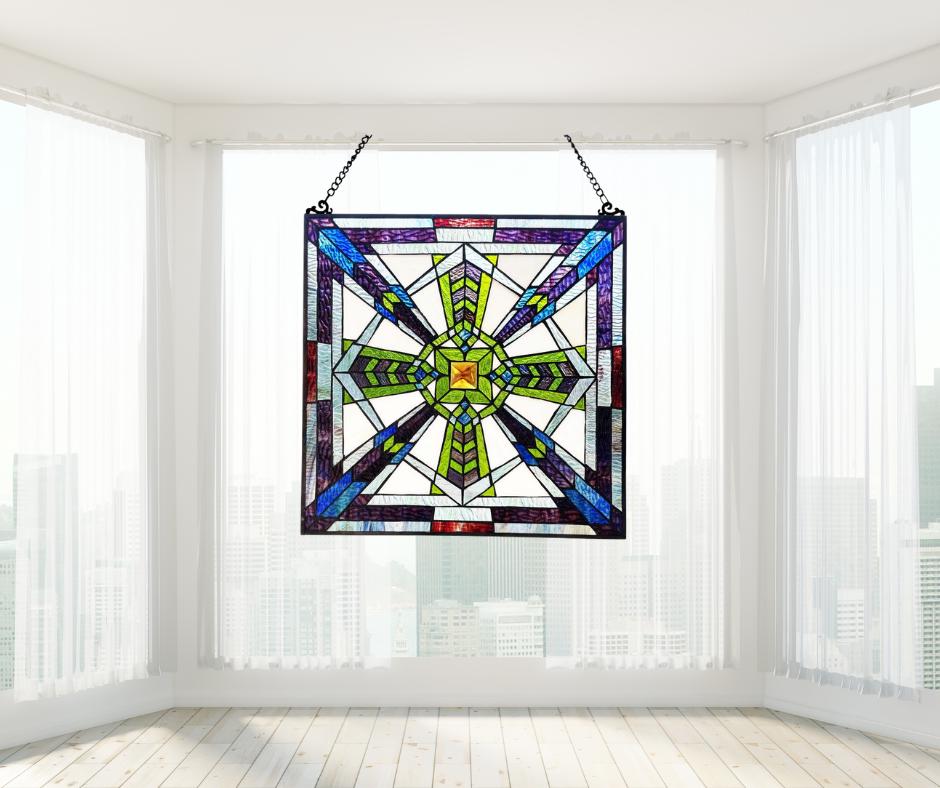 Tiffany-style Stained Glass Window Panel: Mission Design Suncatcher, 18 ...