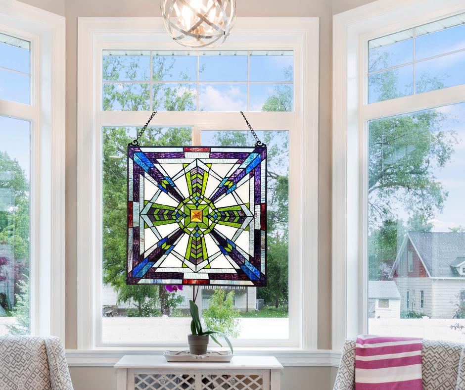 Tiffany-style Stained Glass Window Panel: Mission Design Suncatcher, 18 ...