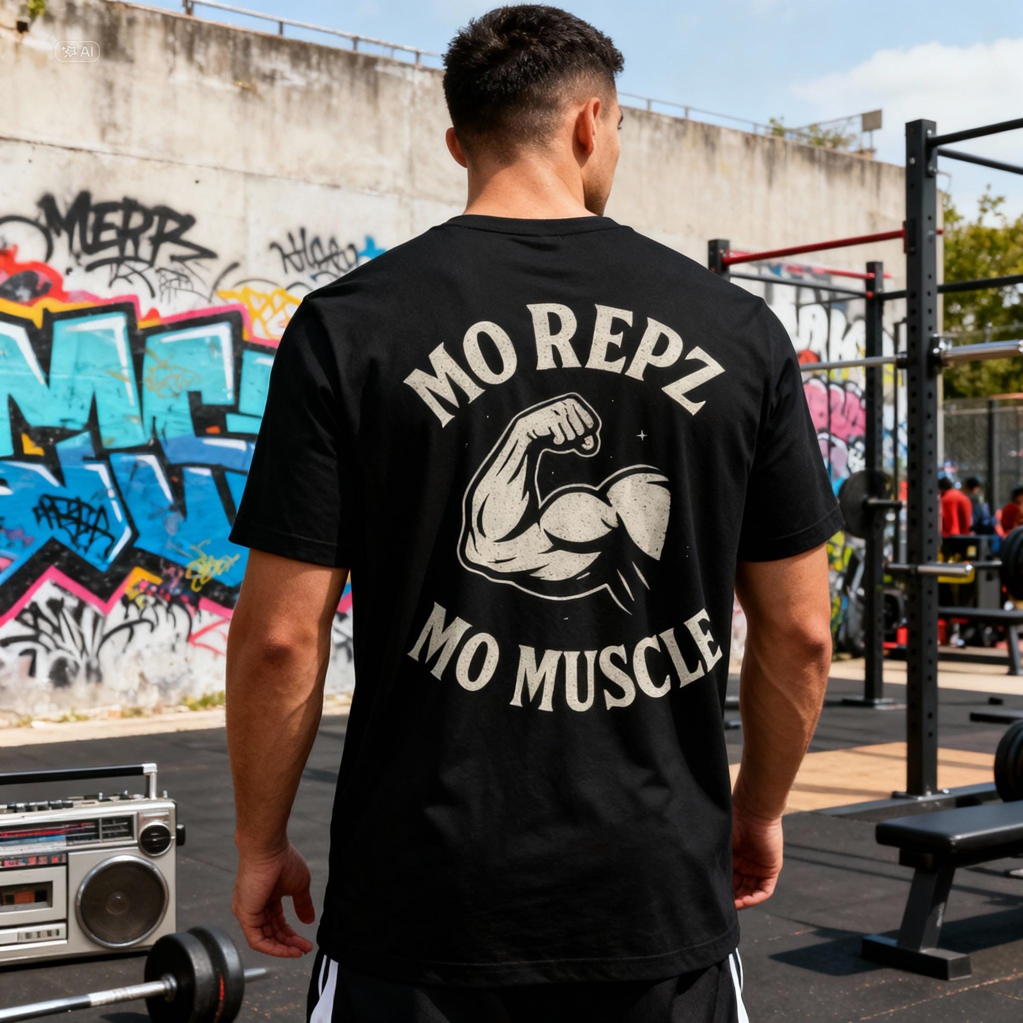 Mo Repz Mo Muscle Gym T-shirt – Black Fitness Shirt With Back Print ...