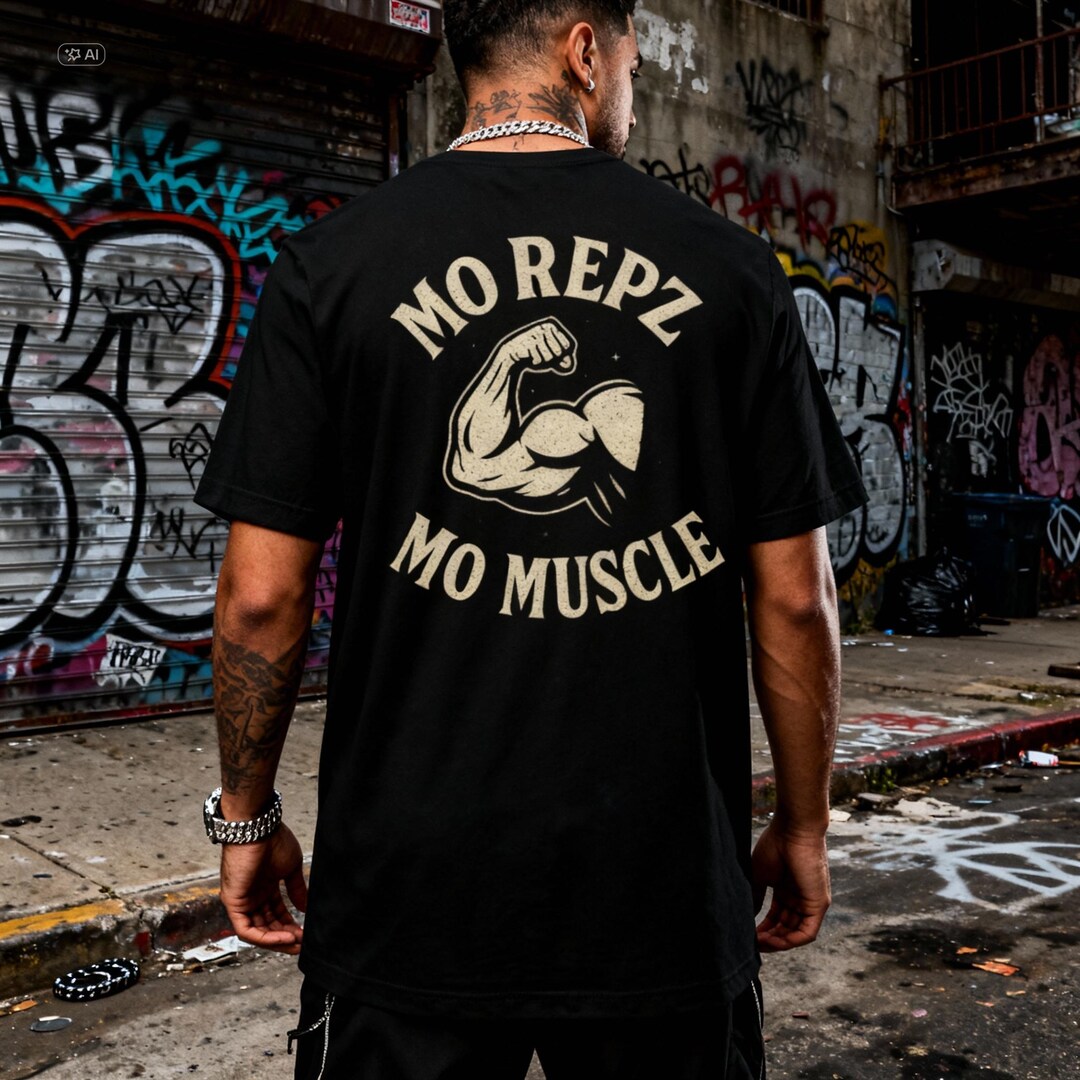 Mo Repz Mo Muscle Gym T-shirt – Black Fitness Shirt With Back Print ...