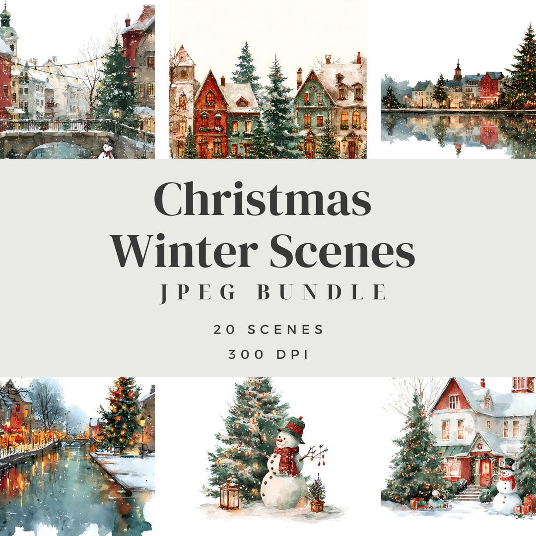 Winter Scenes Clipart Bundle, Digital Download JPEG, Snowy Landscapes ...
