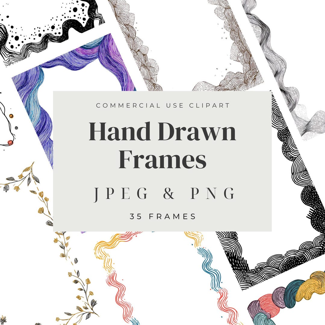 Hand Drawn Frames Clipart, Wavy Frame Style, Digital Download, Doodle ...