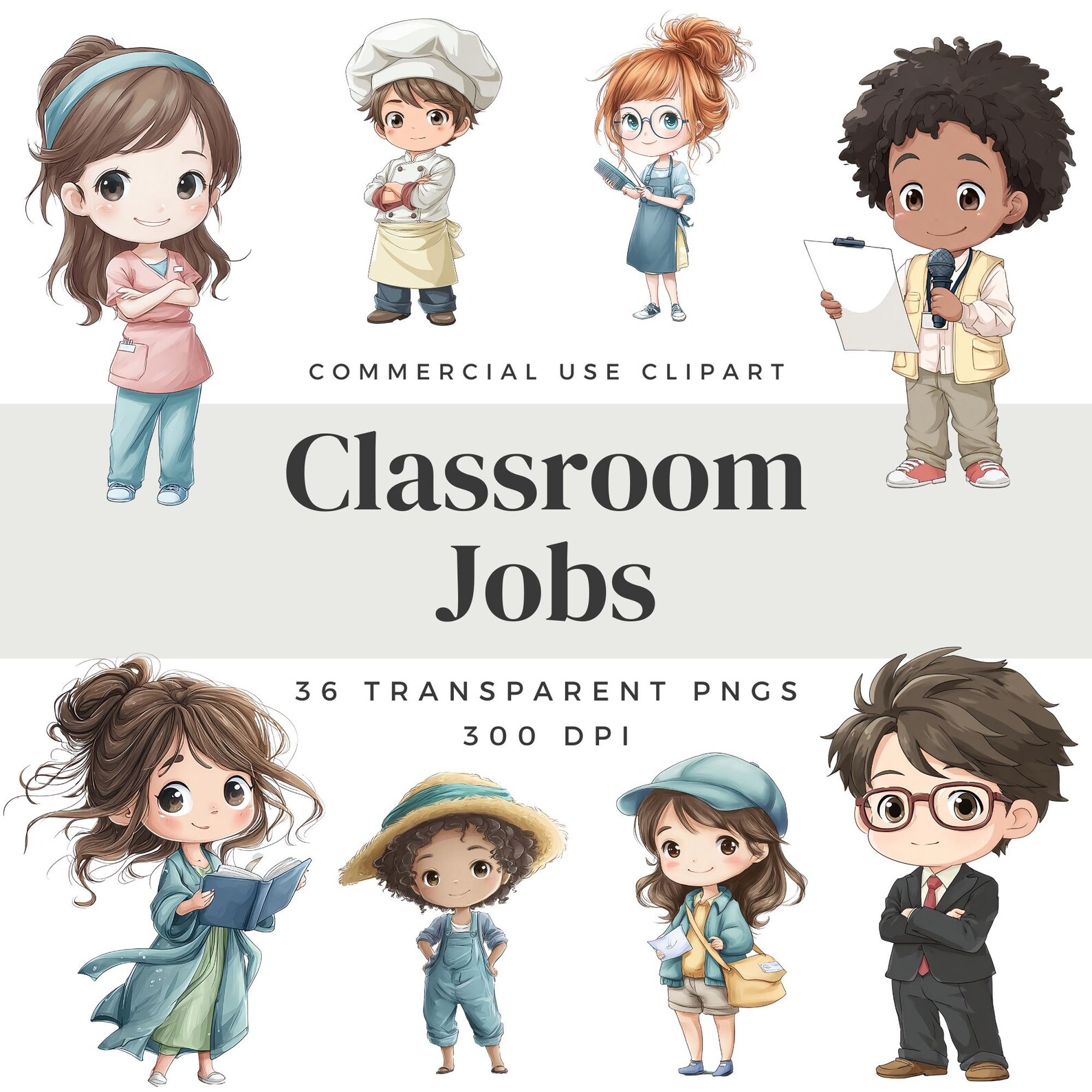 Classroom Jobs Clipart, 36 Kids Clipart in PNG, Digital Download ...