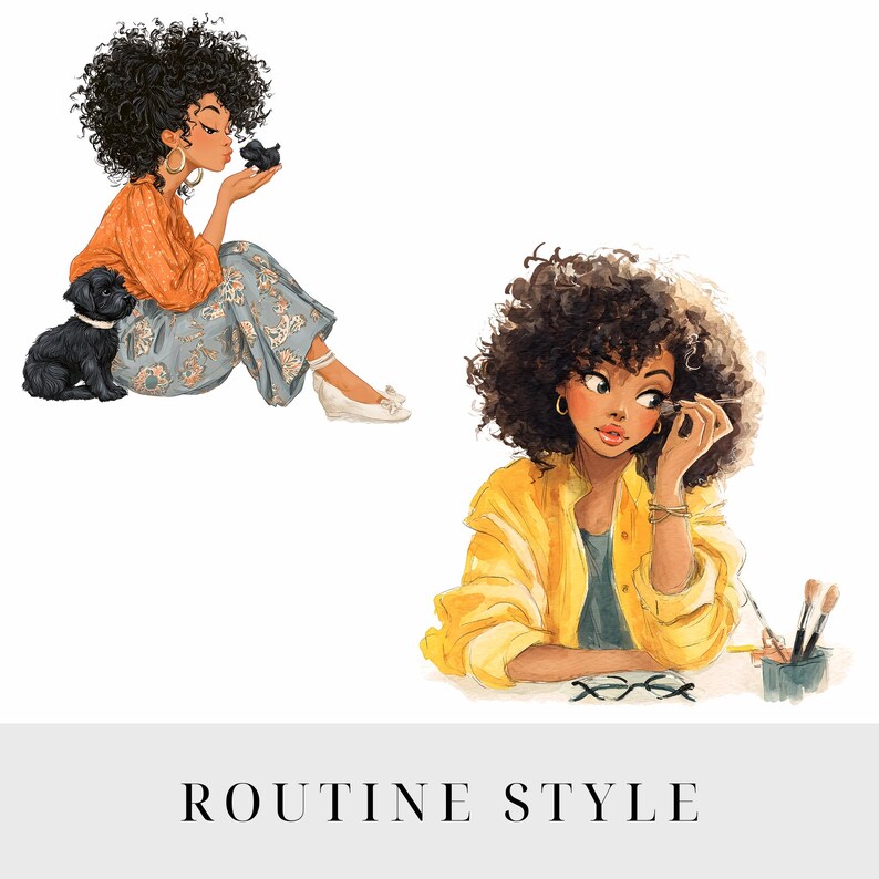 Black Girl Clipart: Routine Clipart Set, Cozy Digital Download for ...