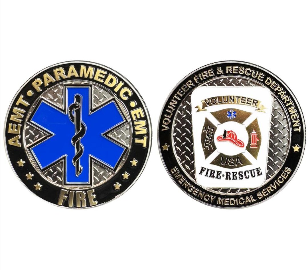 Volunteer Fire Fighter Challenge Coin - AEMT EMT Paramedic Fire Rescue ...