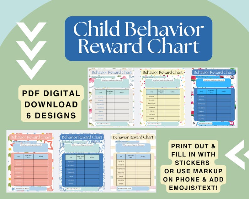 Toddler Behavior Reward Chart Printable & Editable | Digital Download ...