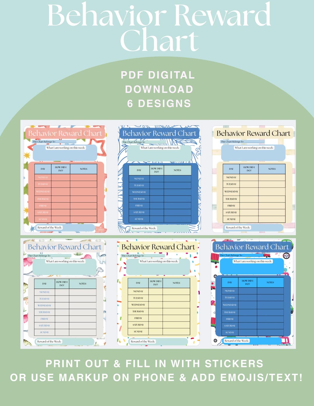 Printable Toddler Reward Chart – Digital Behavior Chart for Kids ...