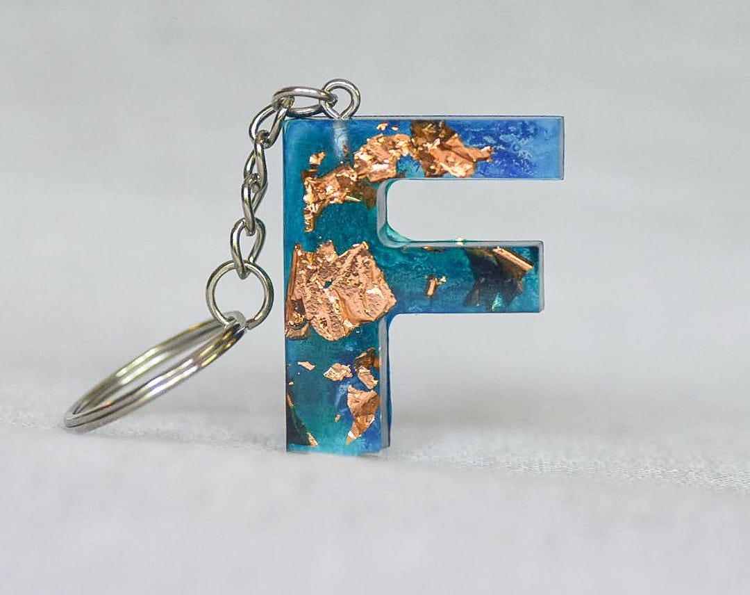 Letter F Keychain: Handmade Colorful Acrylic Initial - Blue & Green - Etsy