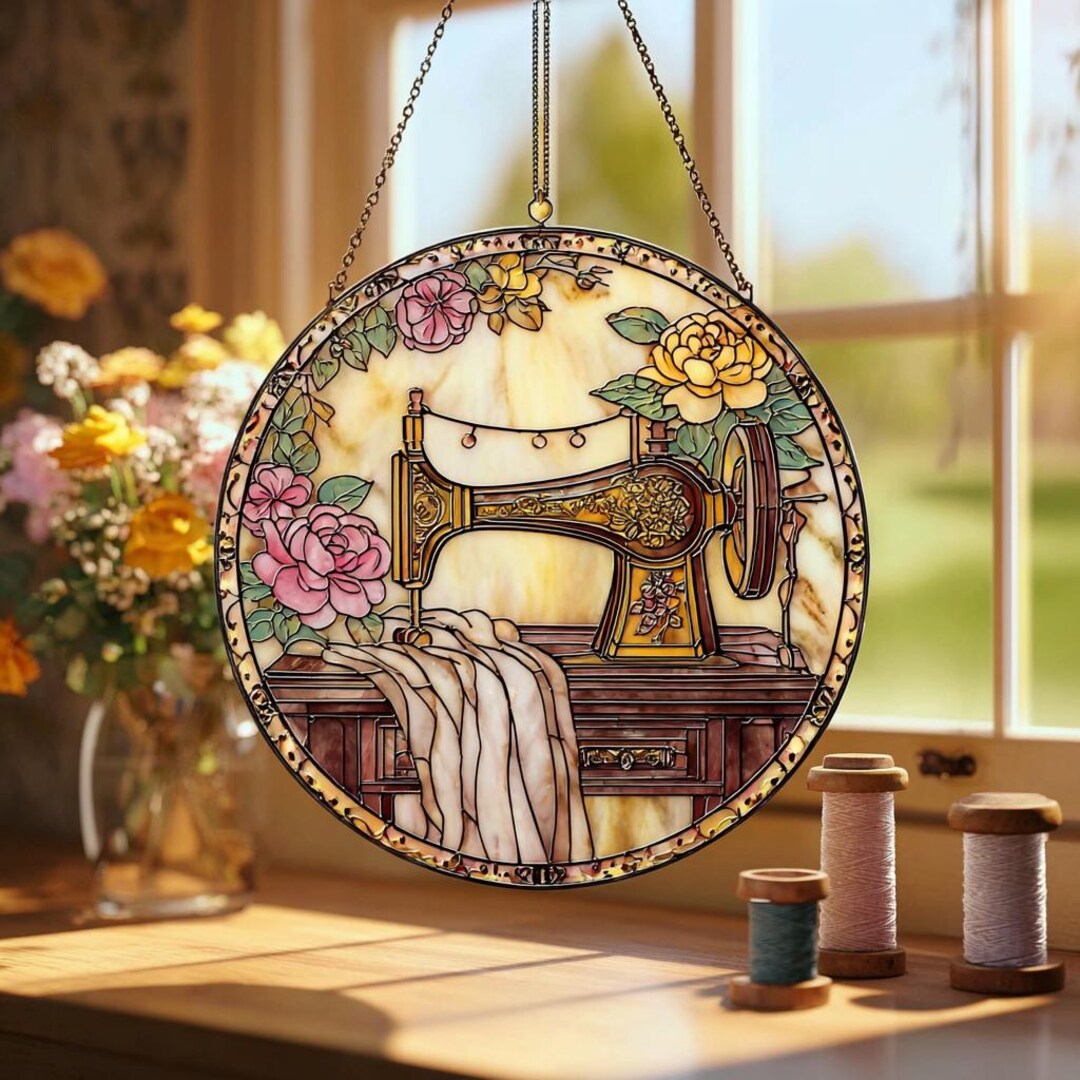 Sewing Machine Stained Glass Suncatcher, Quilting Room Decor - Etsy