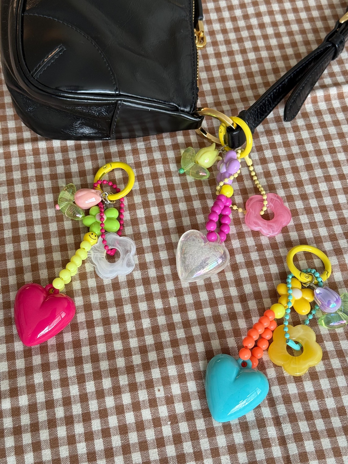 Colorful Beaded Heart Bag Charm Keychain – Handmade Kawaii Accessory ...