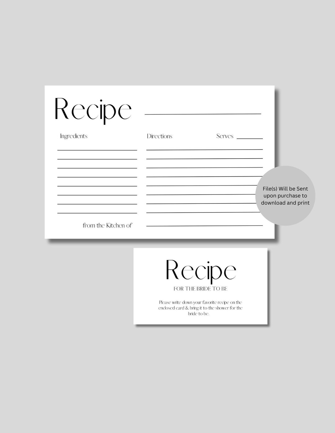 Printable Minimalist Modern Recipe Card Instant Download - Etsy