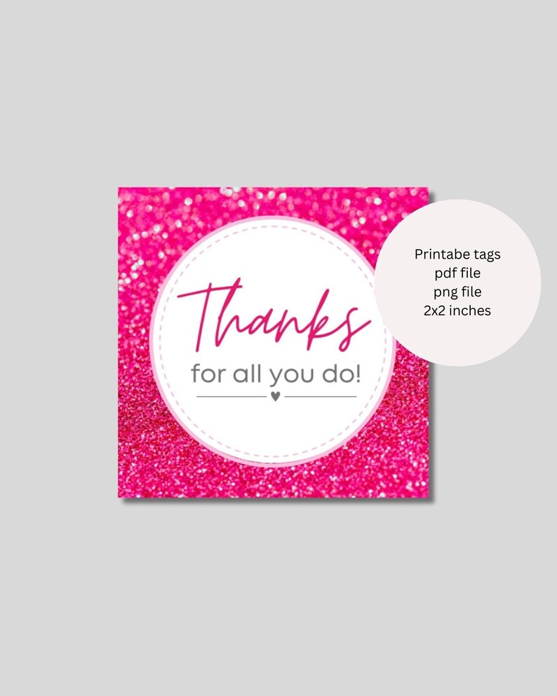 Printable 2 Thank You Tags Glitter Sparkle Thank You - Etsy