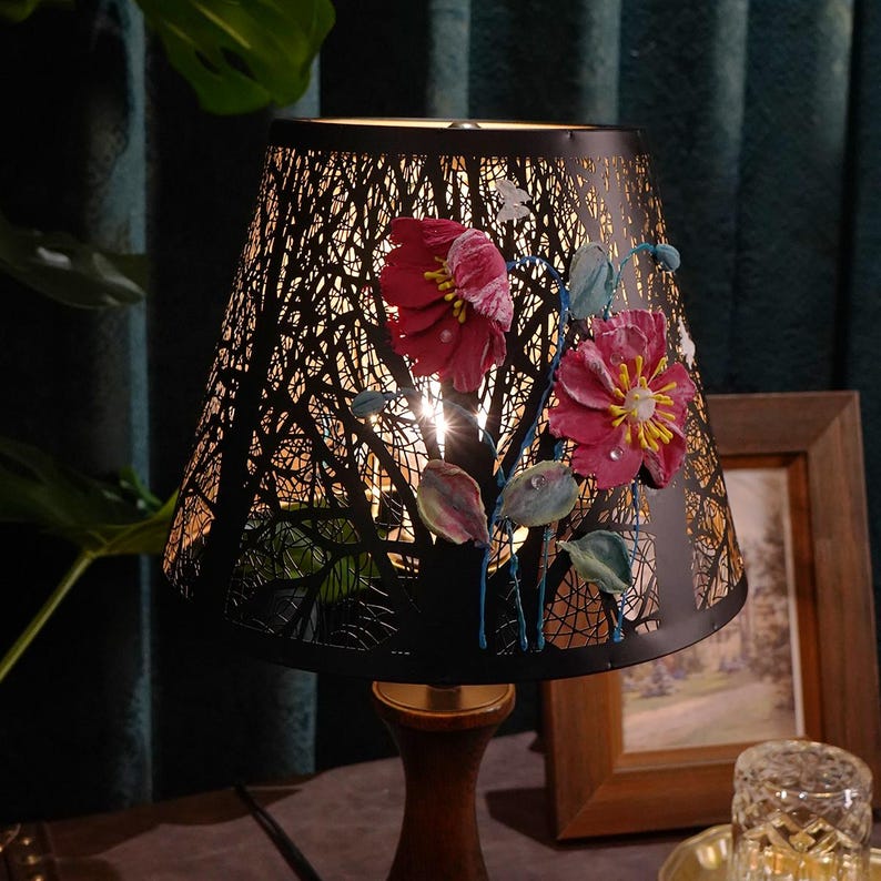 Red Flower Metal Lamp Shade,art Lighting Cover - Etsy Hong Kong