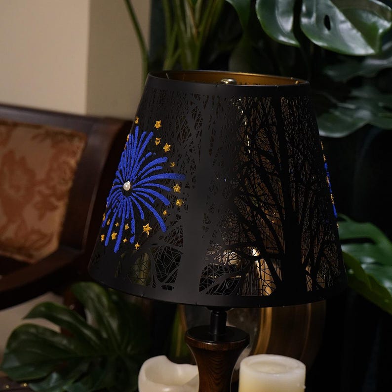 Blue Fireworks Painting on Lamp Shade,table Lamp Shade,floor Lamp Shade ...
