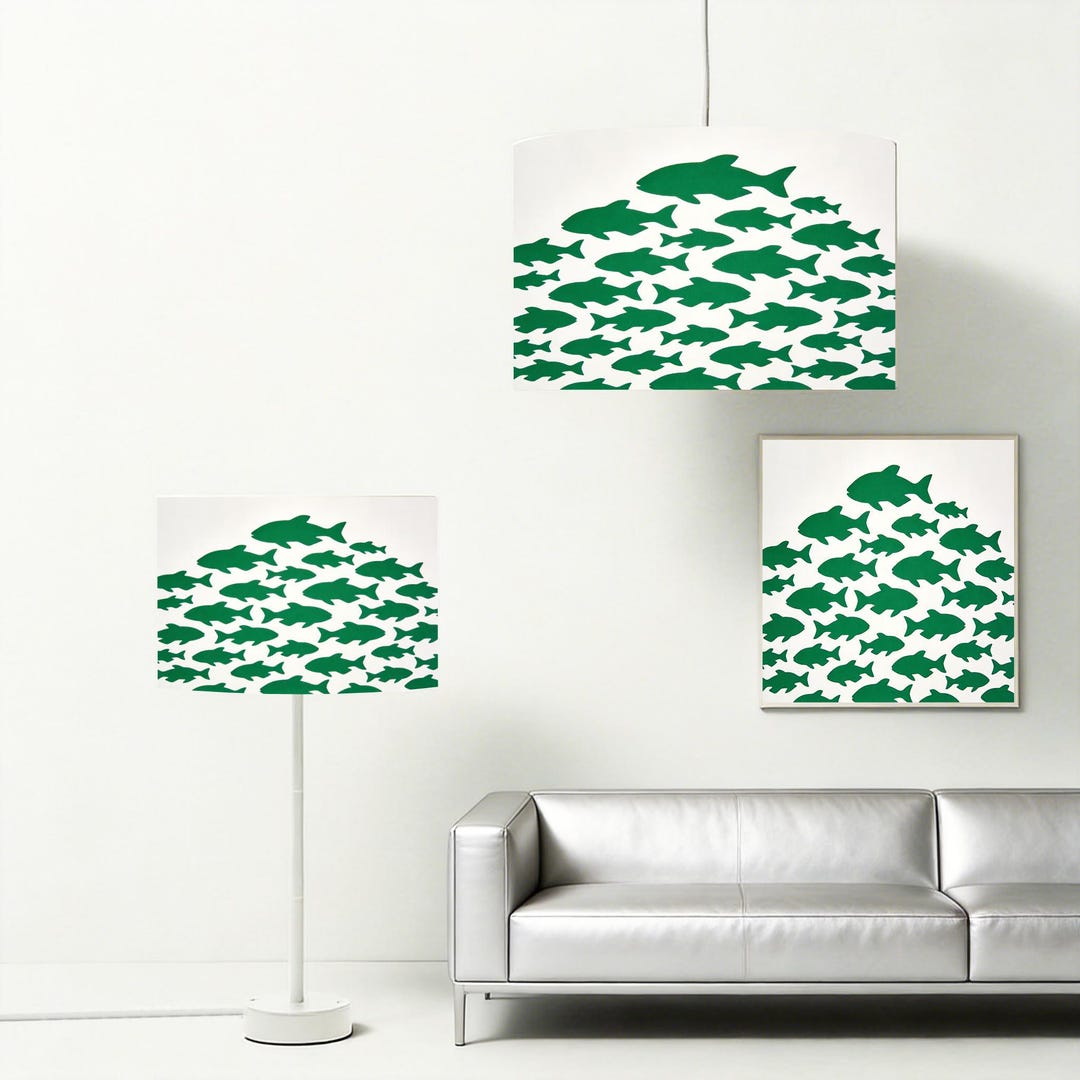 Hand-painted Green Fish Lampshade, Metal Lamp Cover, Artistic Home ...