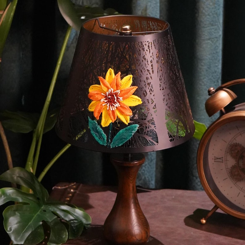 Hand-painted Sunflower Lampshade, Tree Silhouette Light Cover, Boho ...
