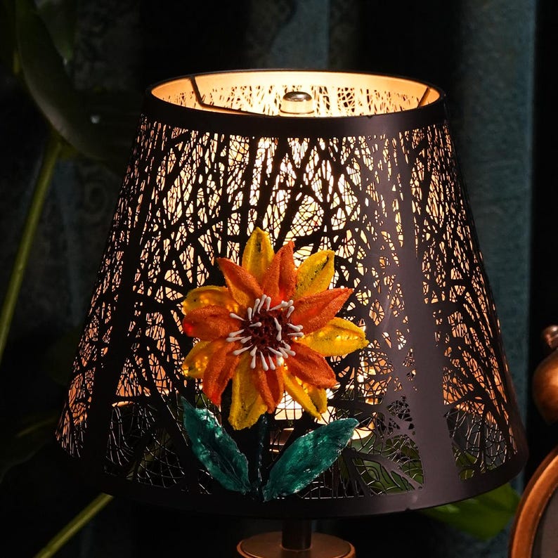 Hand-painted Sunflower Lampshade, Tree Silhouette Light Cover, Boho ...