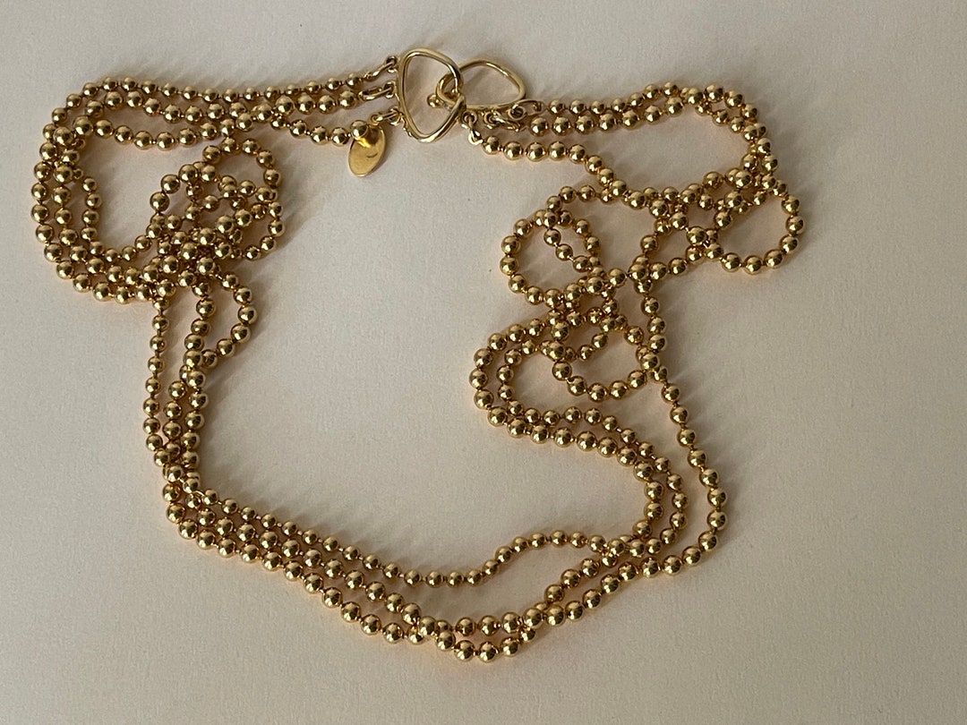 Reserved GEORGIOU Triple Strand Gold Beads, Gold Ball Chain Statement ...