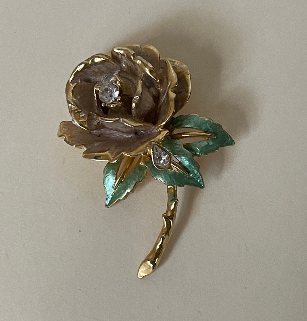 Graziano "england's Rose" Enamel, Rhinestone Brooch. 1997 - Etsy