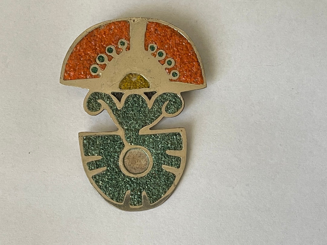Citlali Mexico Aztec Crushed Stones Sterling Silver 925 Brooch Pendant ...