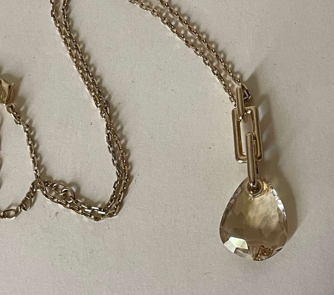 Swarovski Swan Mark Topaz Pear Cut Drop Pendant With Chain - Etsy