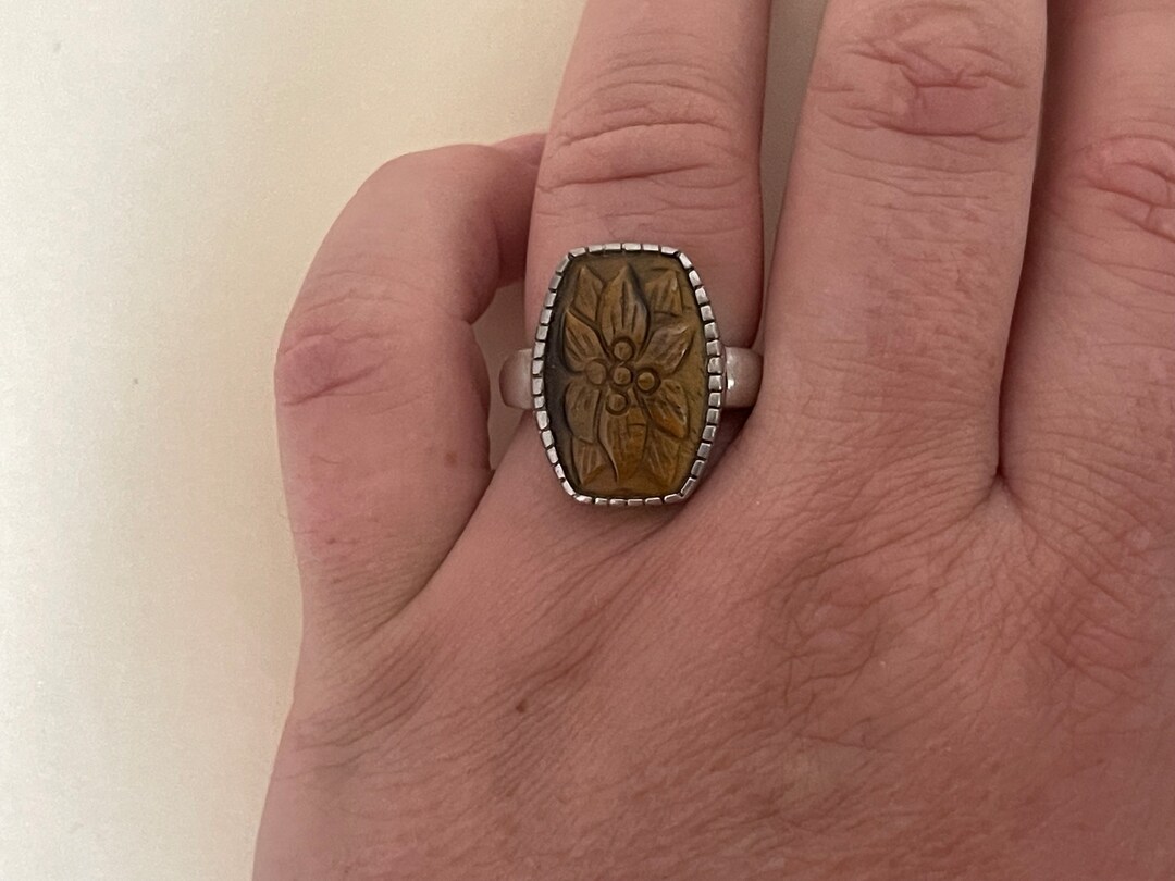 WK Whitney Kelly Carved Plumeria Flower Tigers Eye Ring Size 8 - Etsy