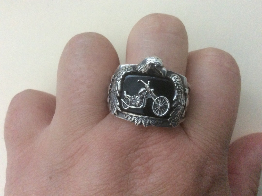 BGE Bradford Gold Exchange Sterling Silver 925 Biker, Eagle Black Onyx ...