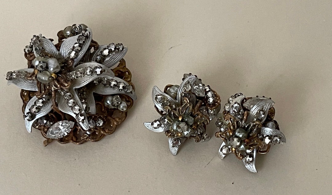 Original by Robert Silver - White Enamel, Clear Rhinestone, Faux Pearl ...