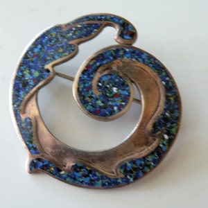 Margot De Taxco Mexico Sterling Silver Blue Speckled Enamel Wave Pin ...