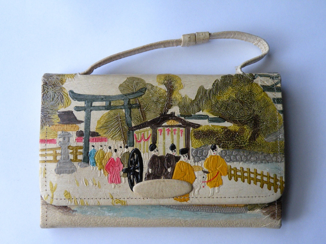 Embossed Leather Japanese Hand Painted Wallet - Etsy